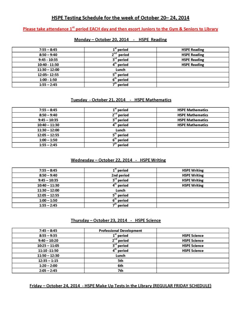Proficiency testing schedule released - Lowry High
